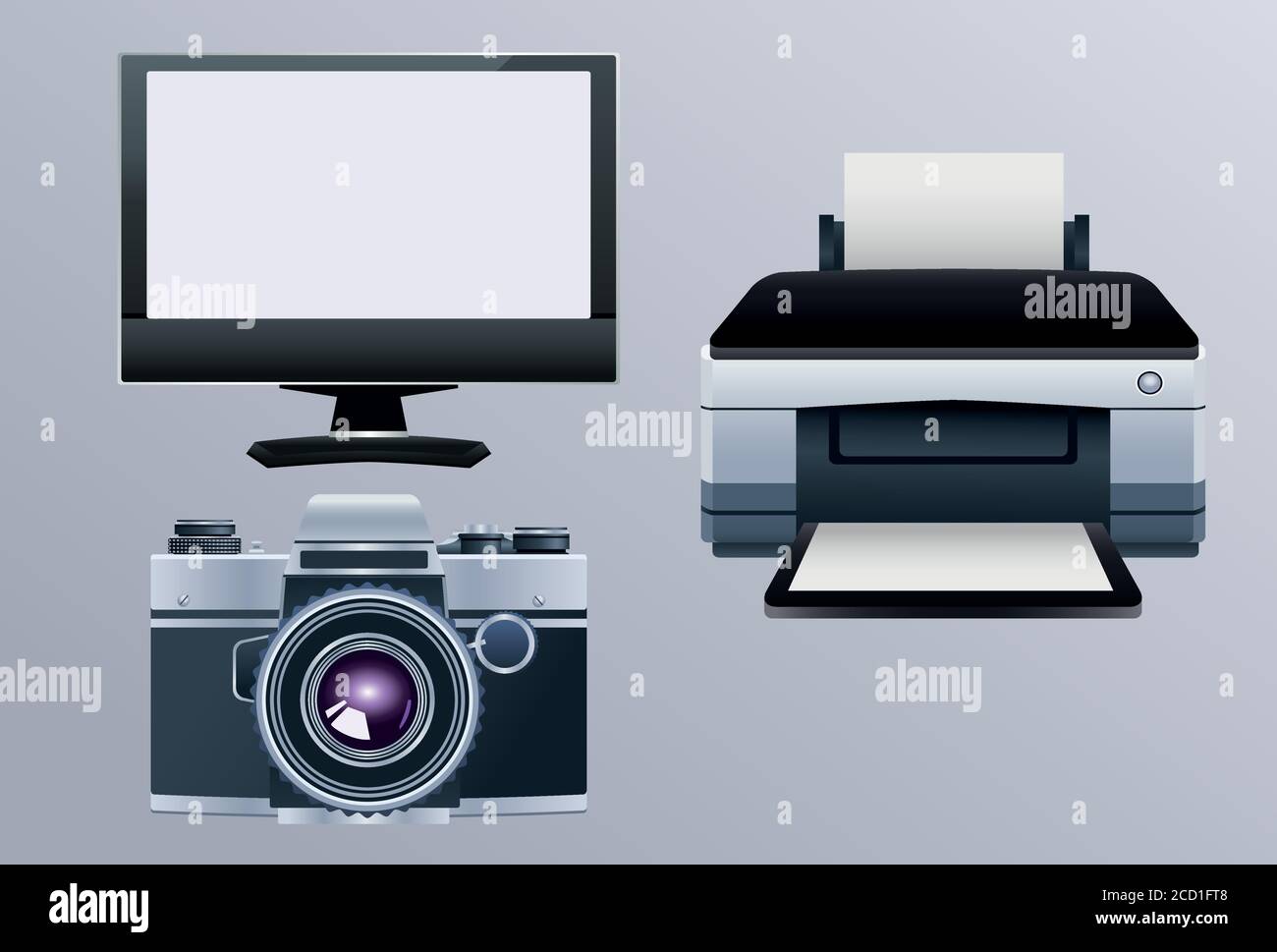 printer hardware machine with monitor and camera vector illustration ...