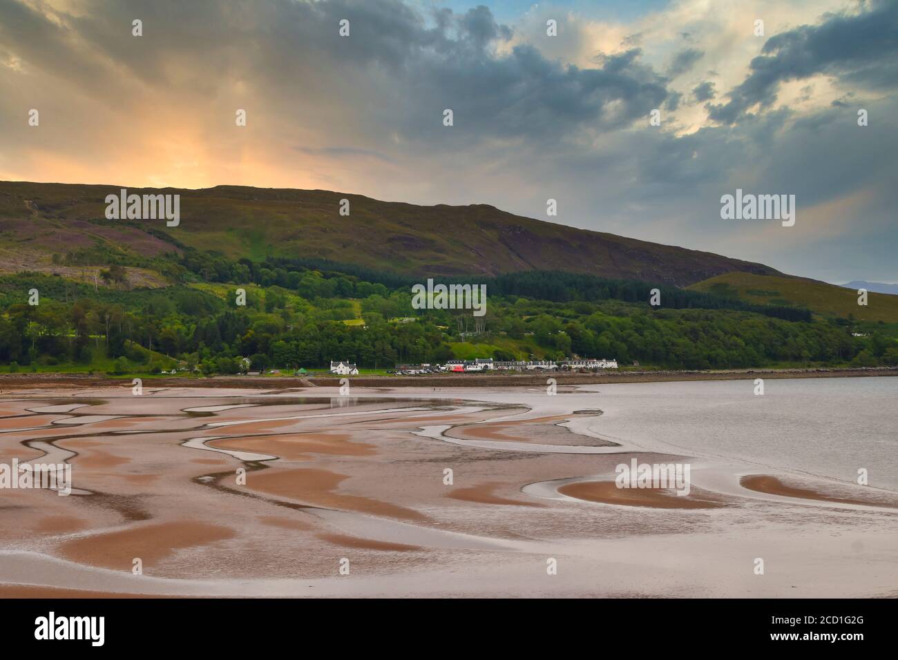 Applecross village, Scottish Highlands, with large beach in foreground ...