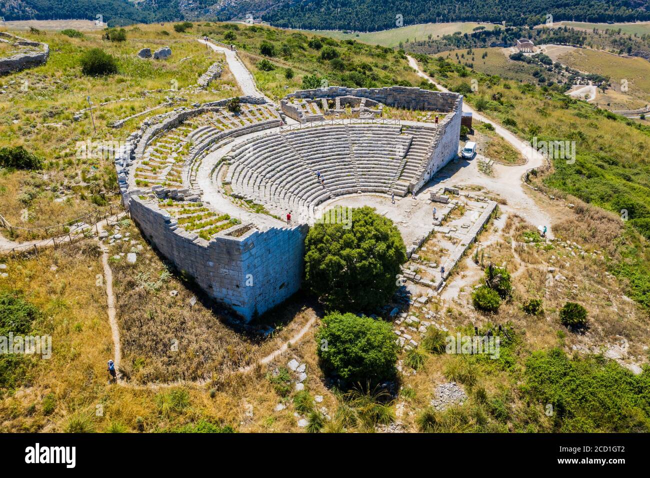 Aerial view of the Greek Theatre at the Segesta ruins in northwest ...