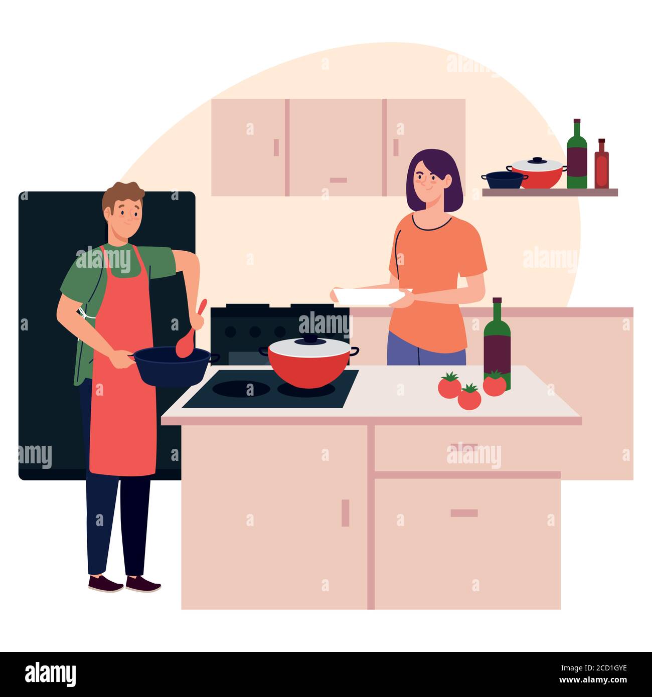 couple cooking in the kitchen scene Stock Vector Image & Art - Alamy