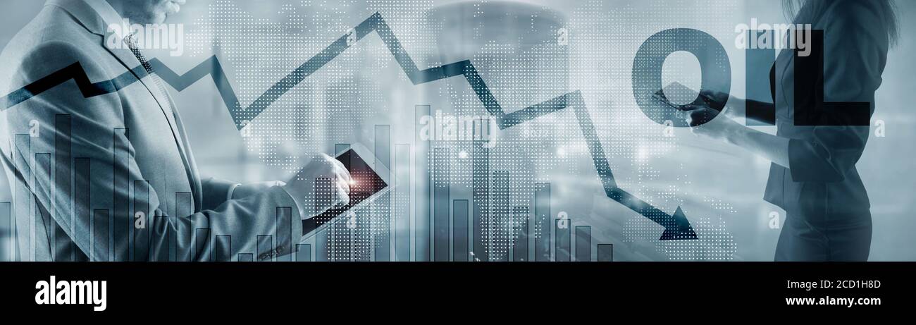 Crude oil market crash concept. Chart and down arrow Stock Photo - Alamy