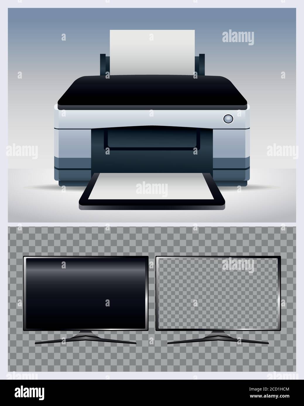 printer hardware machine and monitor computer devices vector ...