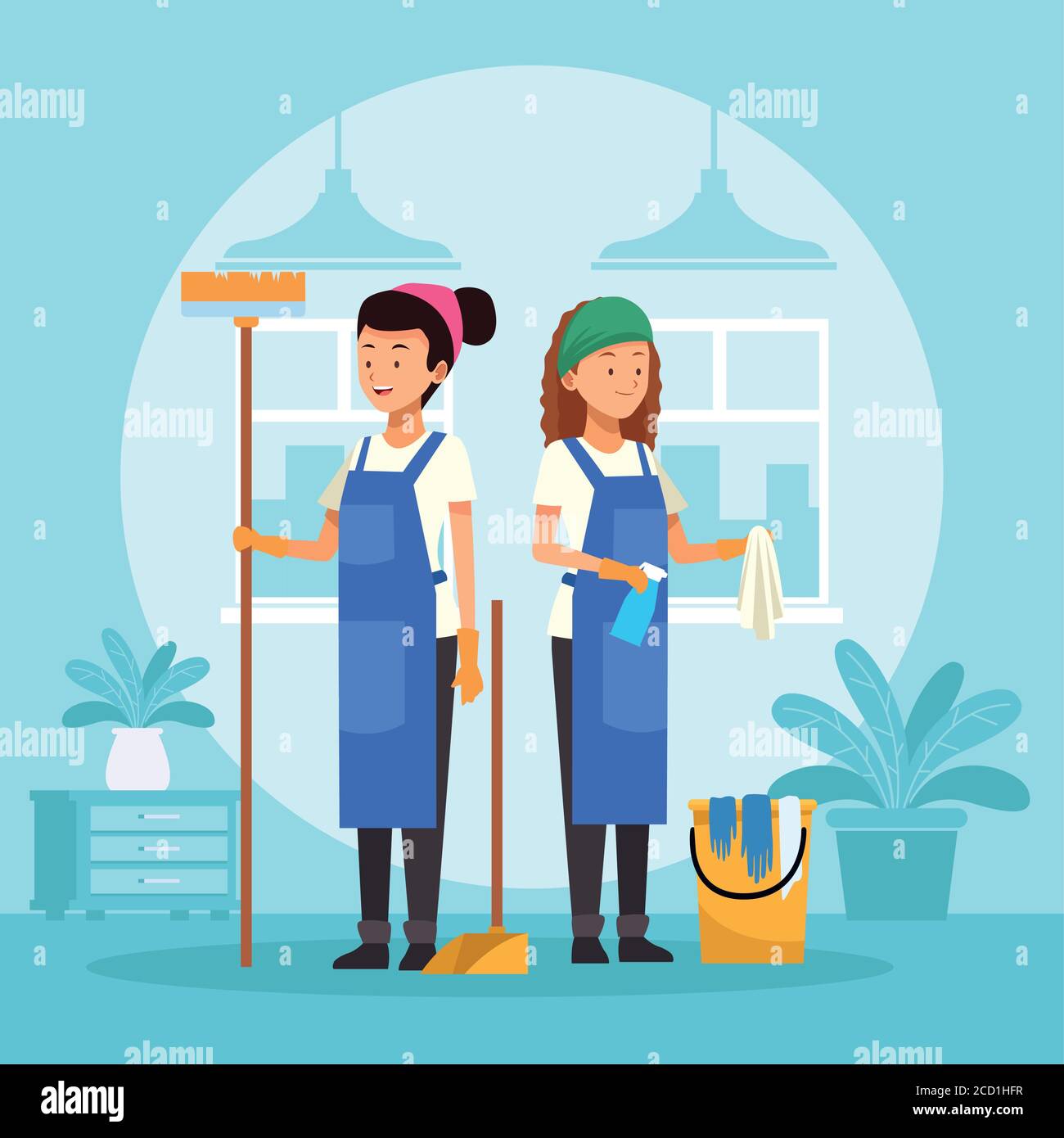 housekeeping female workers with tools vector illustration design Stock ...