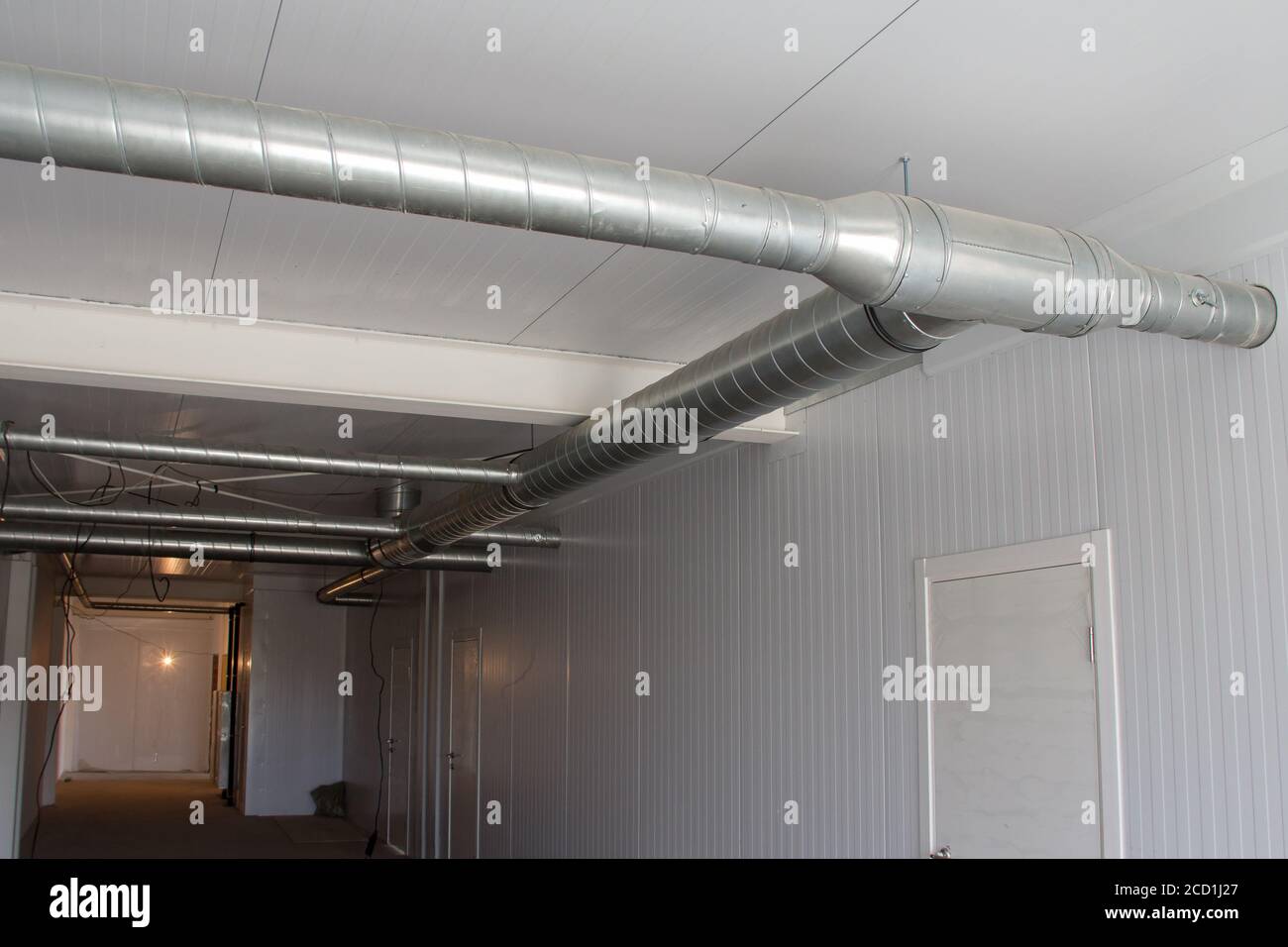 Installation of ventilation pipes in the building. Air ventilation ...