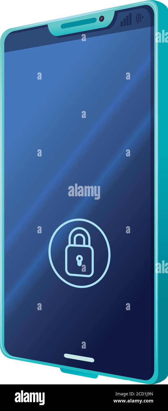 Realistic Smartphone Mockup With Padlock Security On White Background