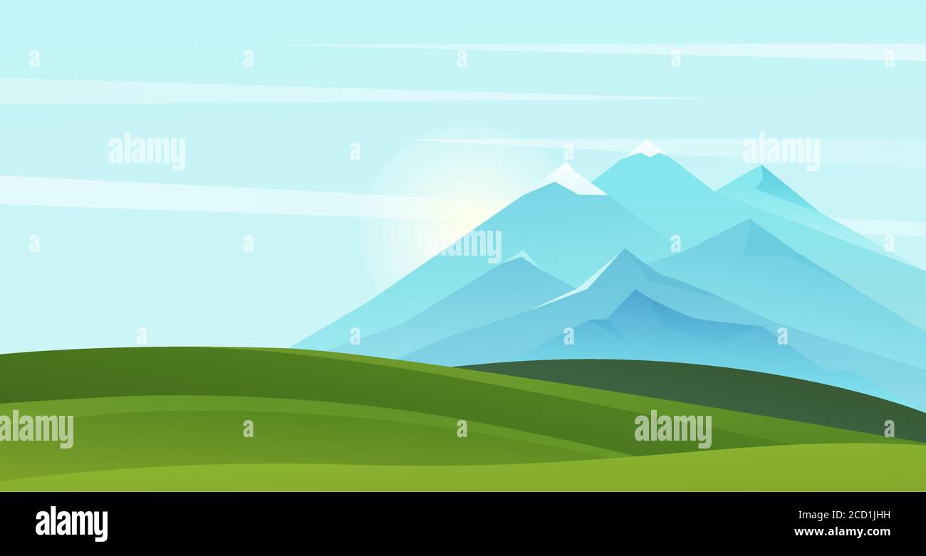 Mountain summer landscape vector illustration. Cartoon mountainous ...