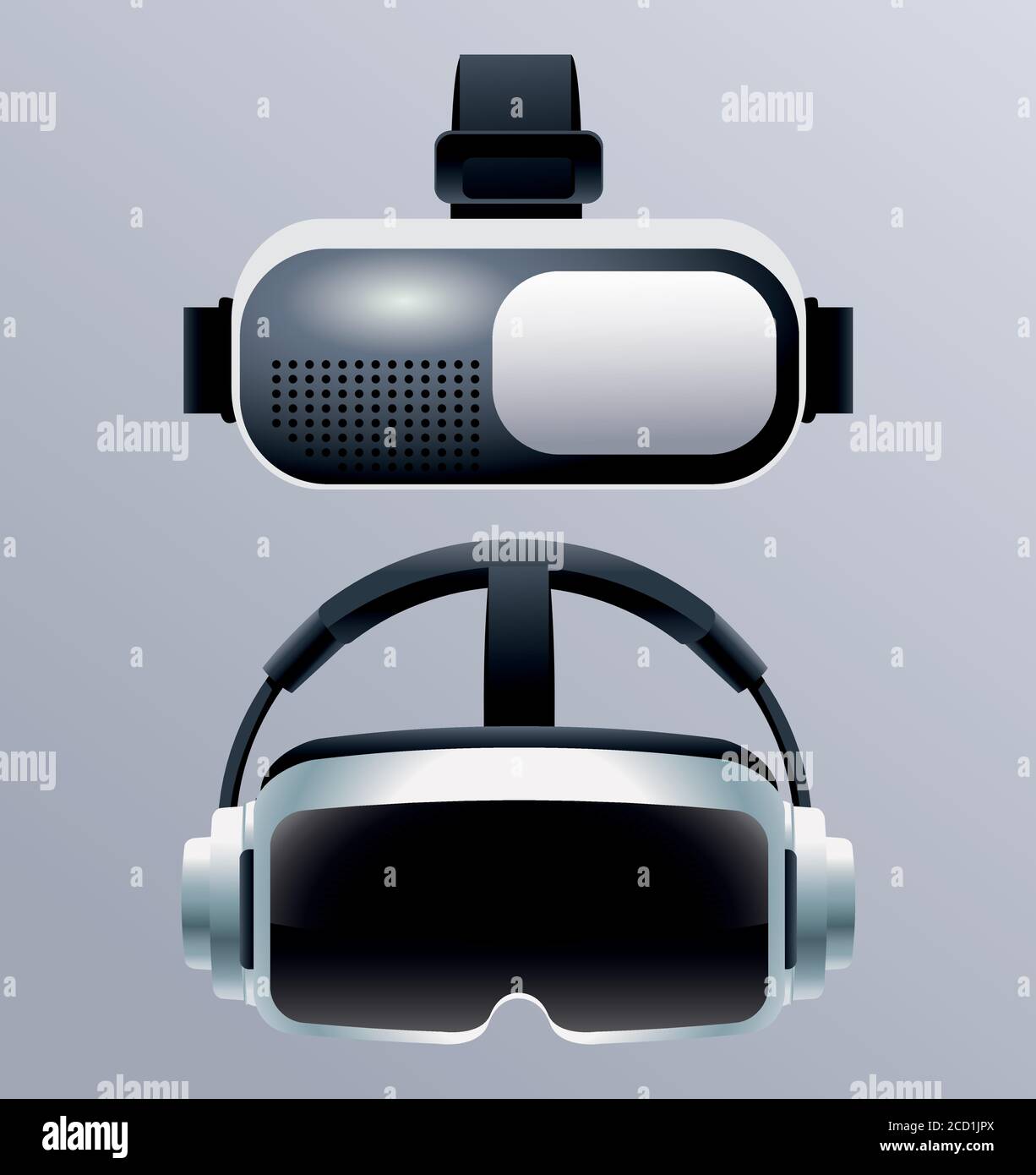 two virtual reality masks accessories with gray background vector ...