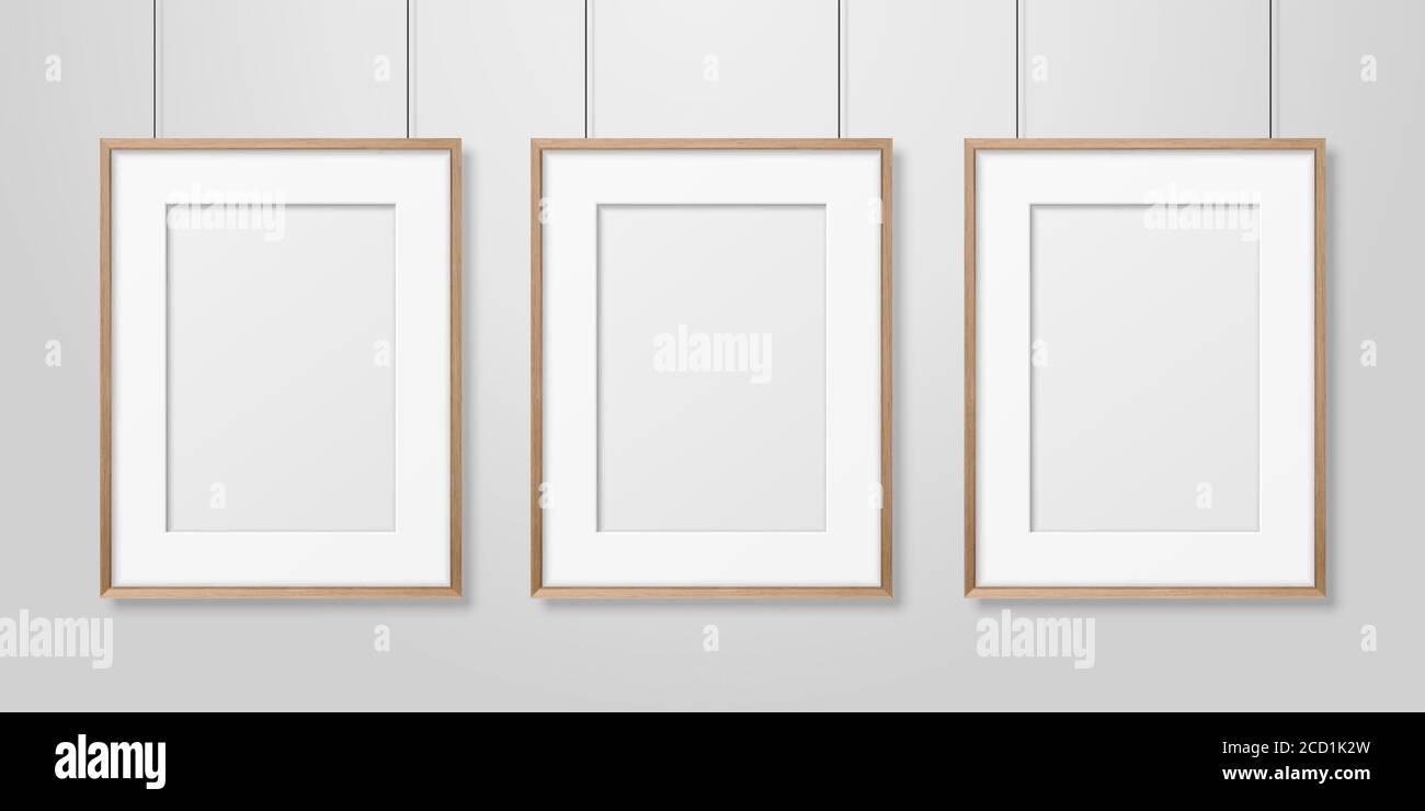 Vector 3d Realistic Three A4 Brown Wooden Simple Modern Frame on a ...