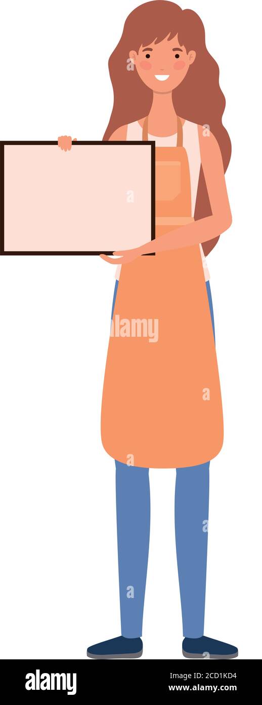 saleswoman cartoon with apron and banner design of Shopping commerce ...