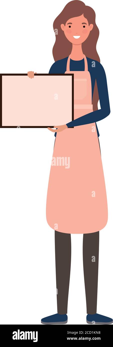 saleswoman cartoon with apron and banner design of Shopping commerce ...