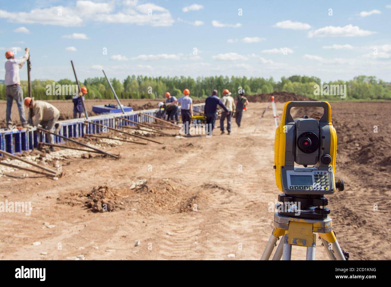 Construction equipment. Surveyors equipment theodolite on the ...