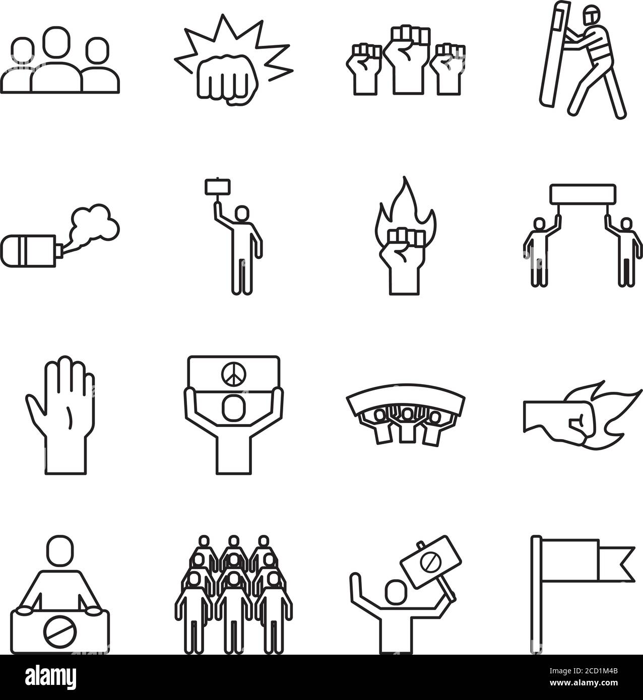 bundle of sixteen protest set collection icons vector illustration ...