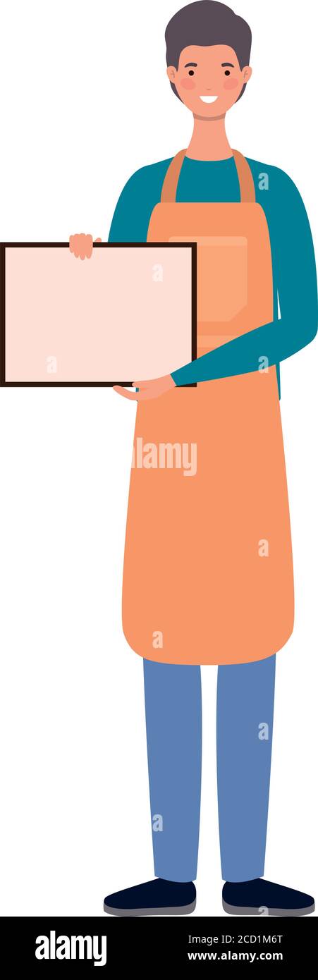 salesman cartoon with apron and banner design of Shopping commerce and ...