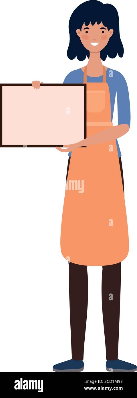 saleswoman cartoon with apron and banner design of Shopping commerce ...