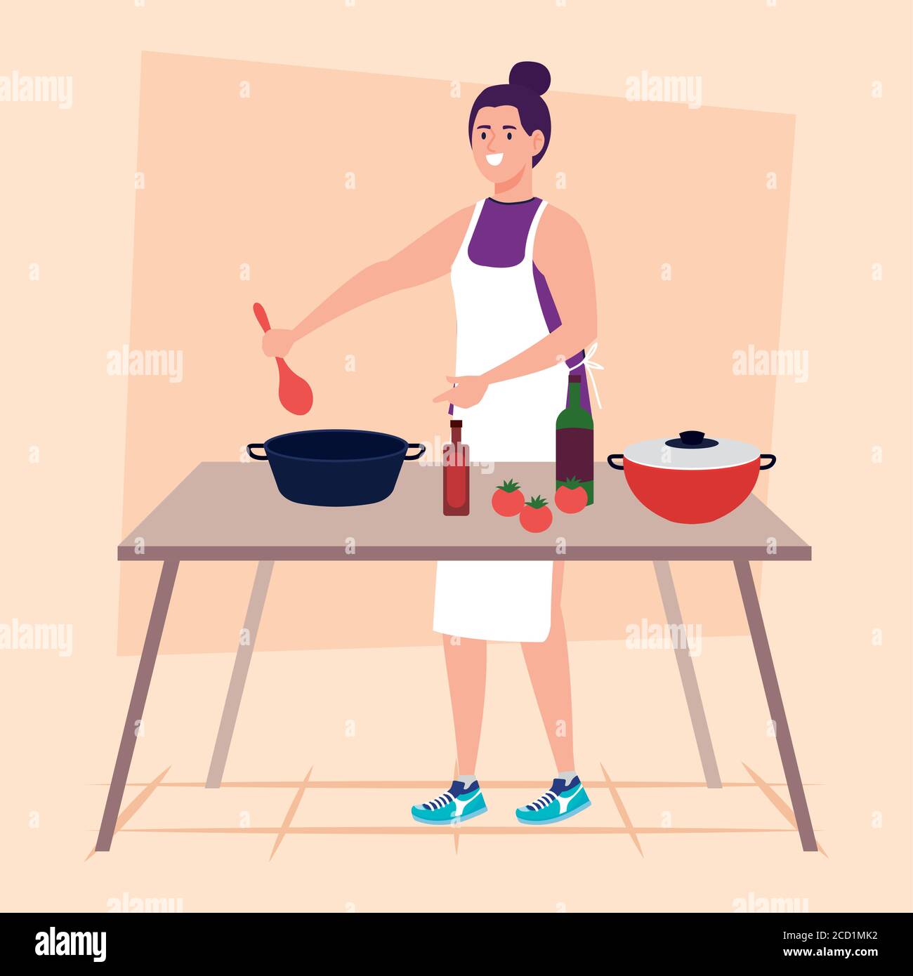 Woman stove tomatoes Stock Vector Images - Alamy