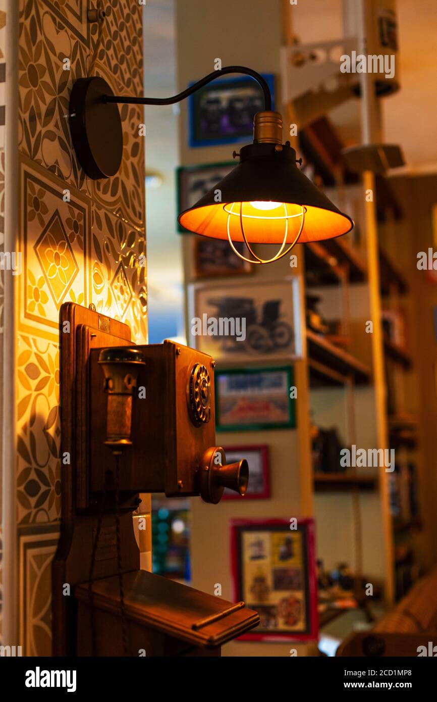 Old retro rotary dial telephone in a retro-themed cafe Stock Photo - Alamy