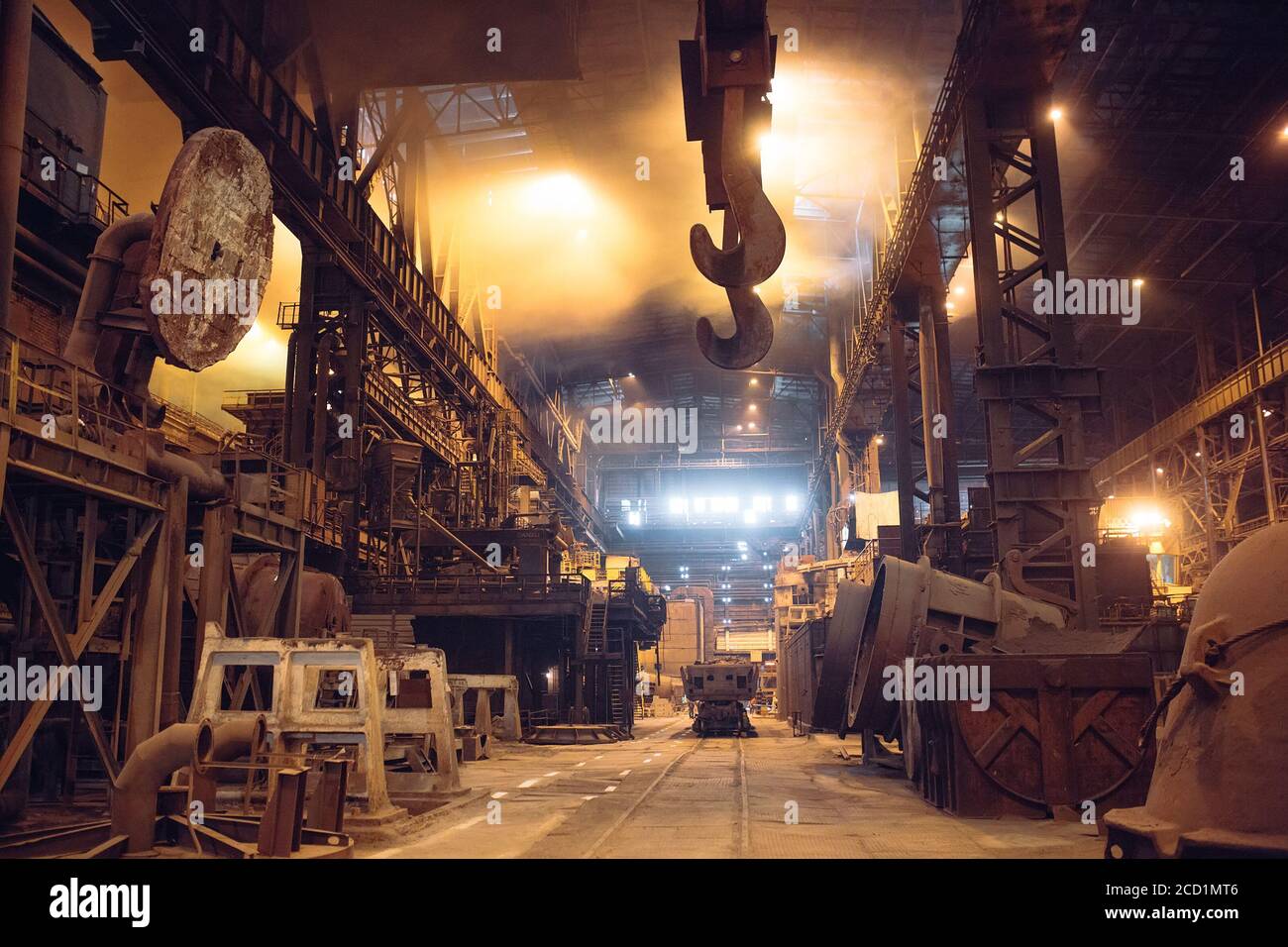 Melting of metal in a steel plant. High temperature in the melting ...