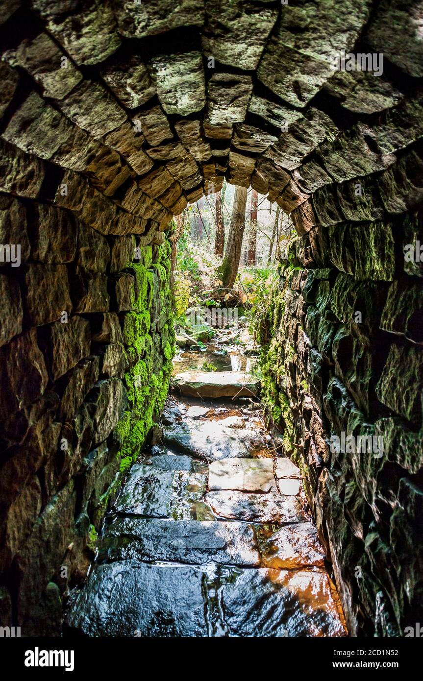 Arched stone drainage level from an old ganister mine on Wharncliffe ...