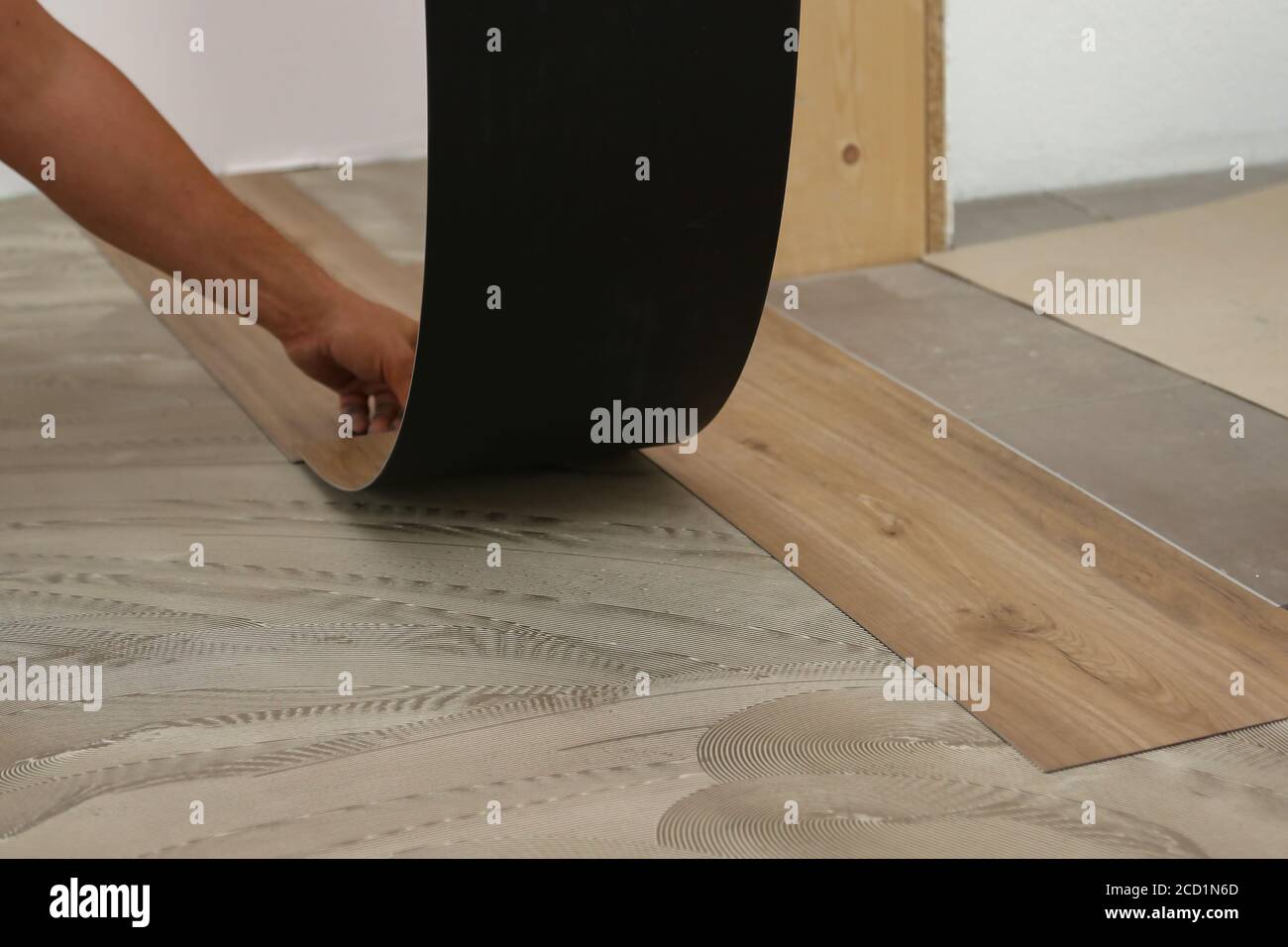 High angle shot of a hardwood installation process Stock Photo - Alamy