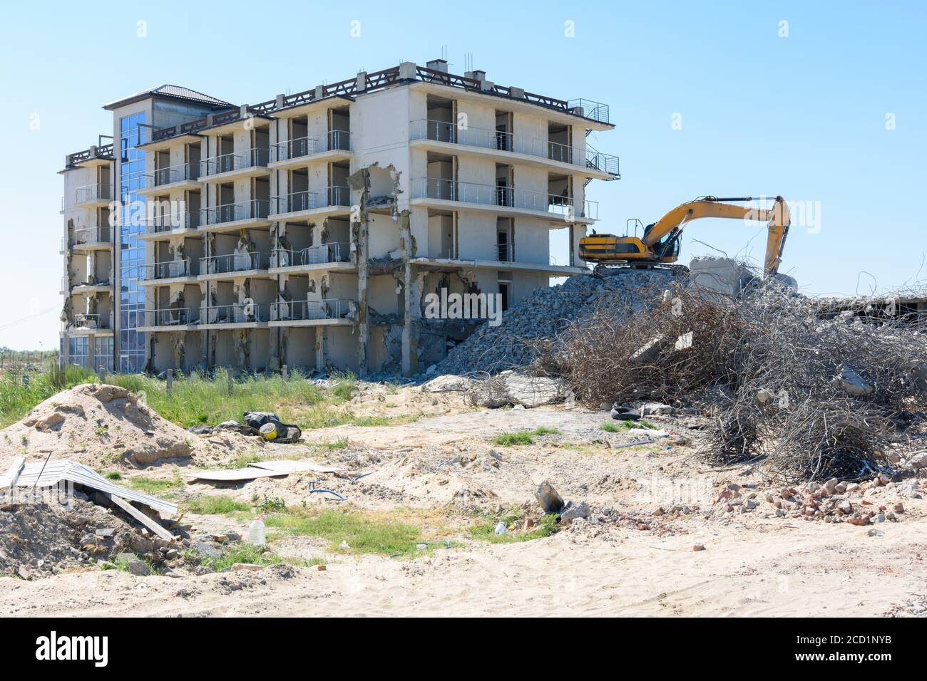 The destroyed illegally constructed building of the hotel complex Stock ...