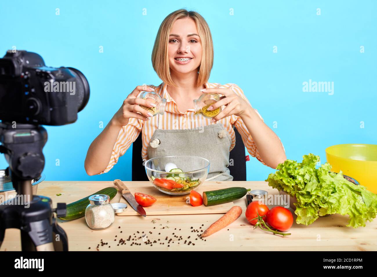 Female culinary vlogger telling food hi-res stock photography and ...