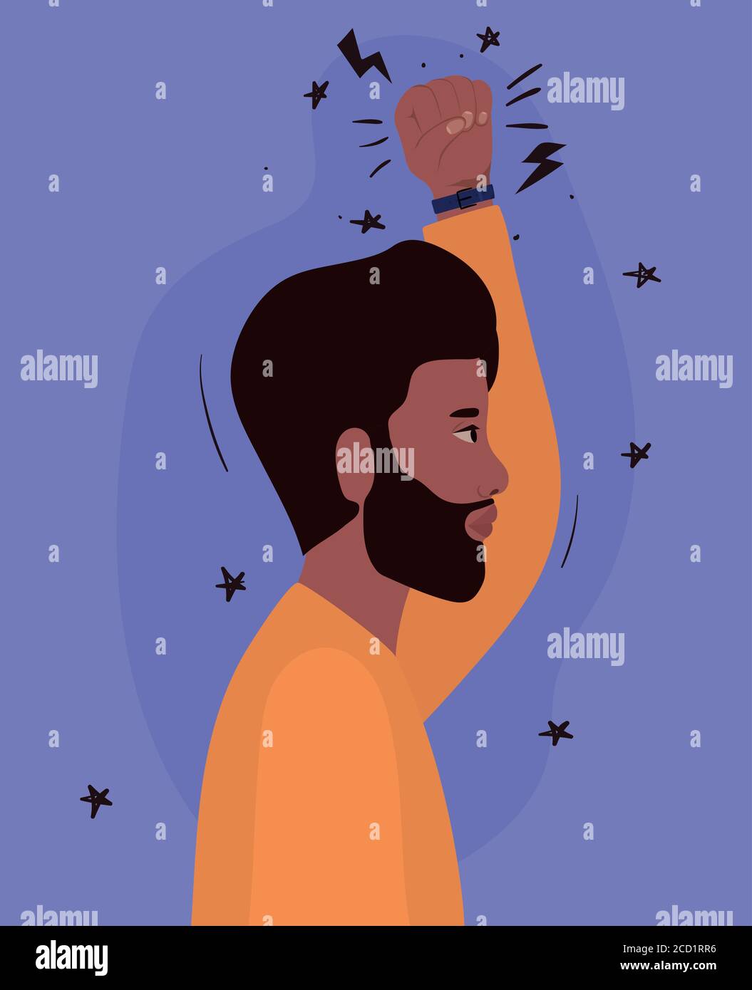 man cartoon with black beard and fist up in side view design ...