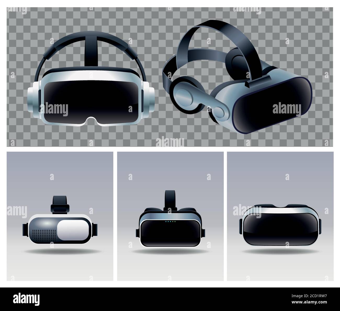 five virtual reality masks accessories with gray and checkered ...