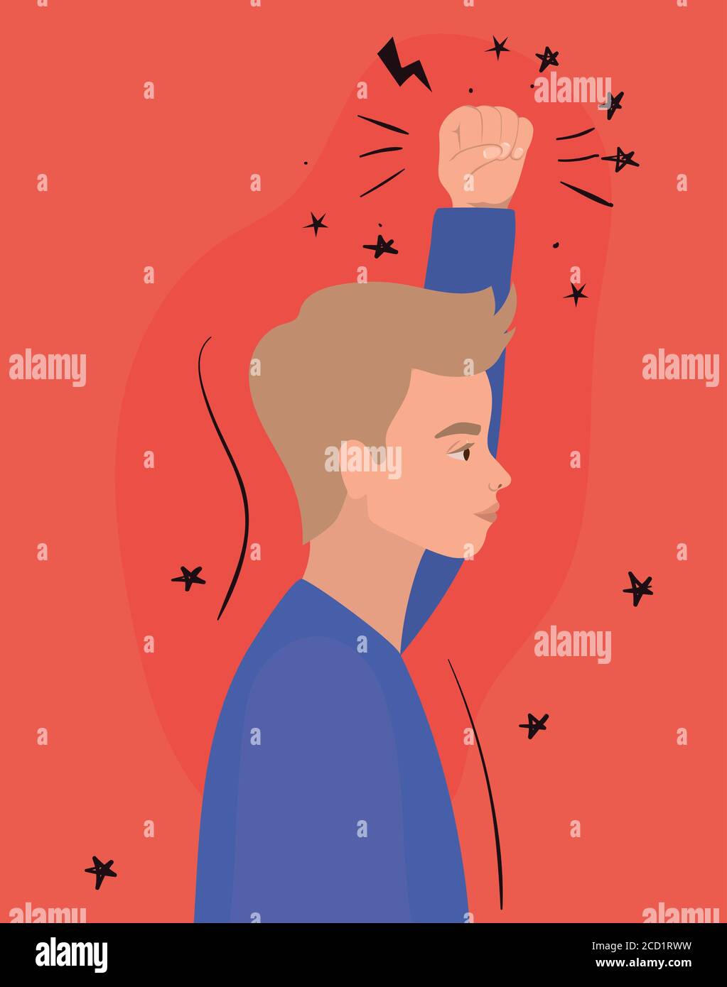 blond man cartoon with fist up in side view design, Manifestation ...