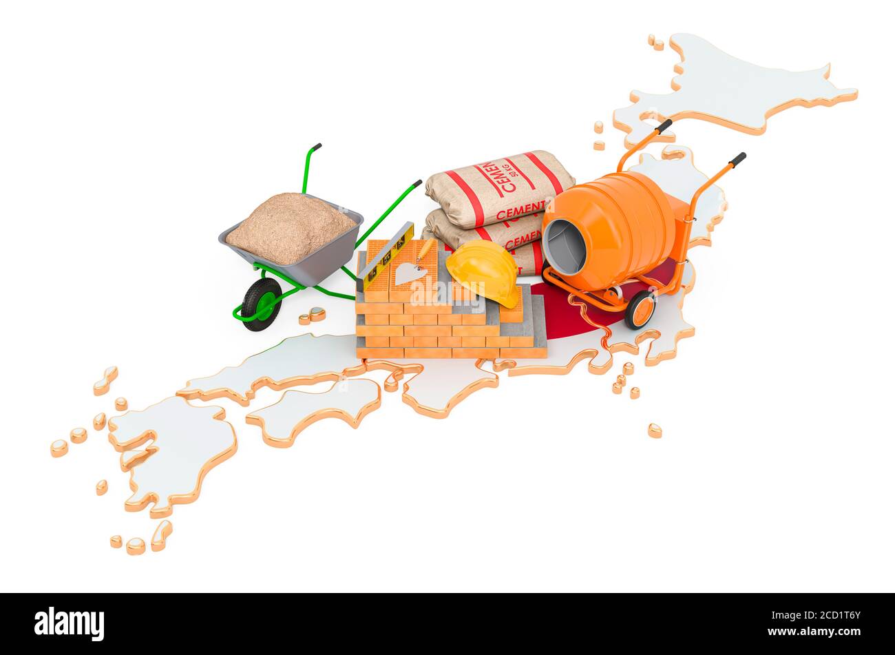 Construction and Building Materials in Japan concept, 3D rendering ...