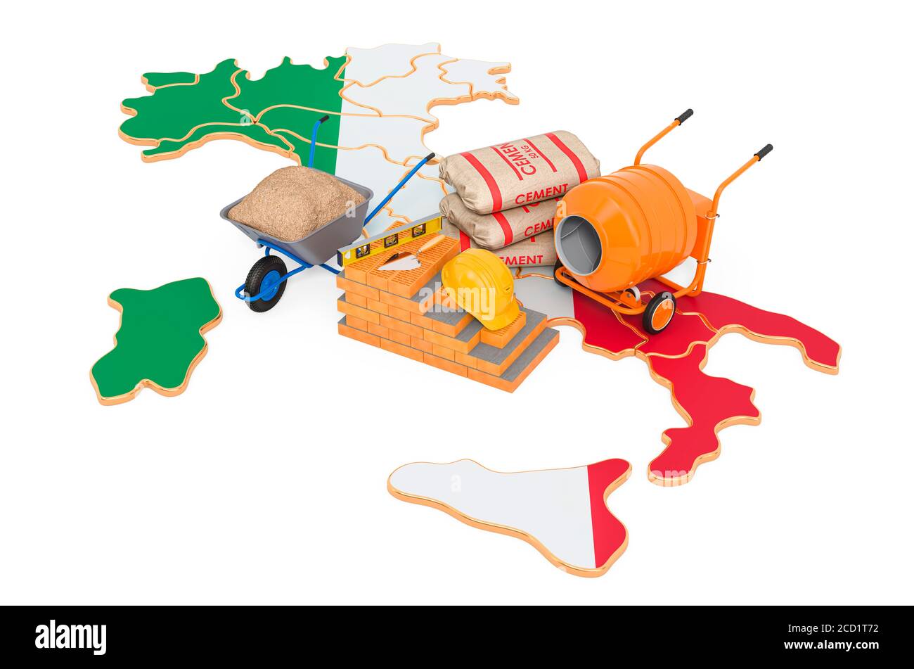 Construction and Building Materials in Italy concept, 3D rendering ...