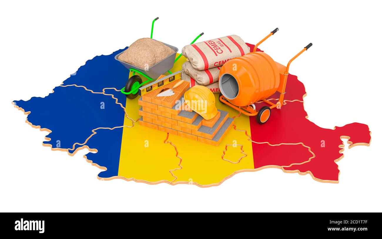 Construction and Building Materials in Romania concept, 3D rendering ...