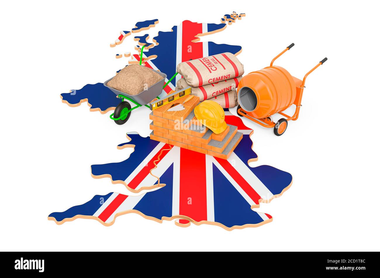 Construction and Building Materials in the United Kingdom concept, 3D ...