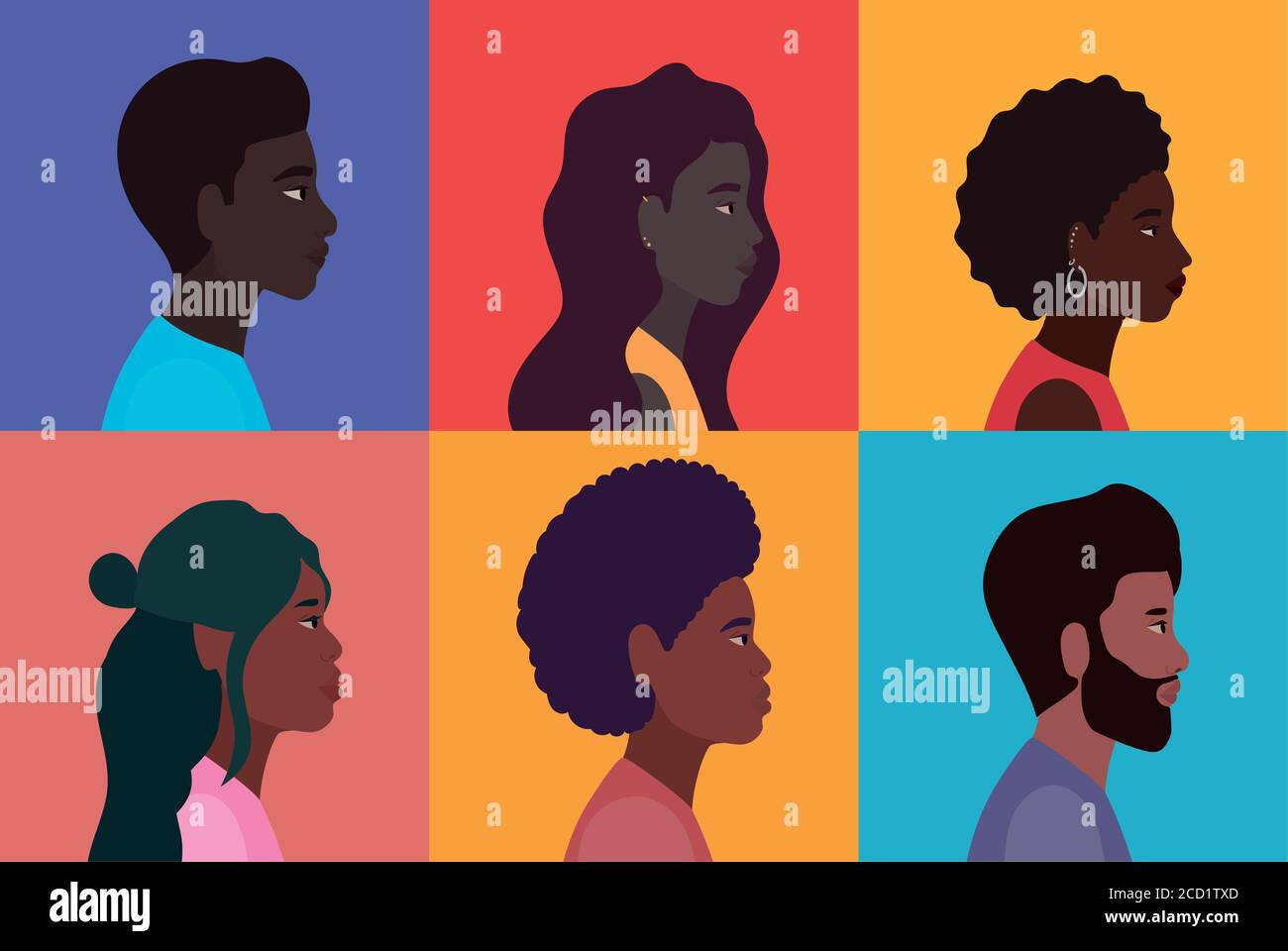 black women and men cartoons in multicolored frames background design ...