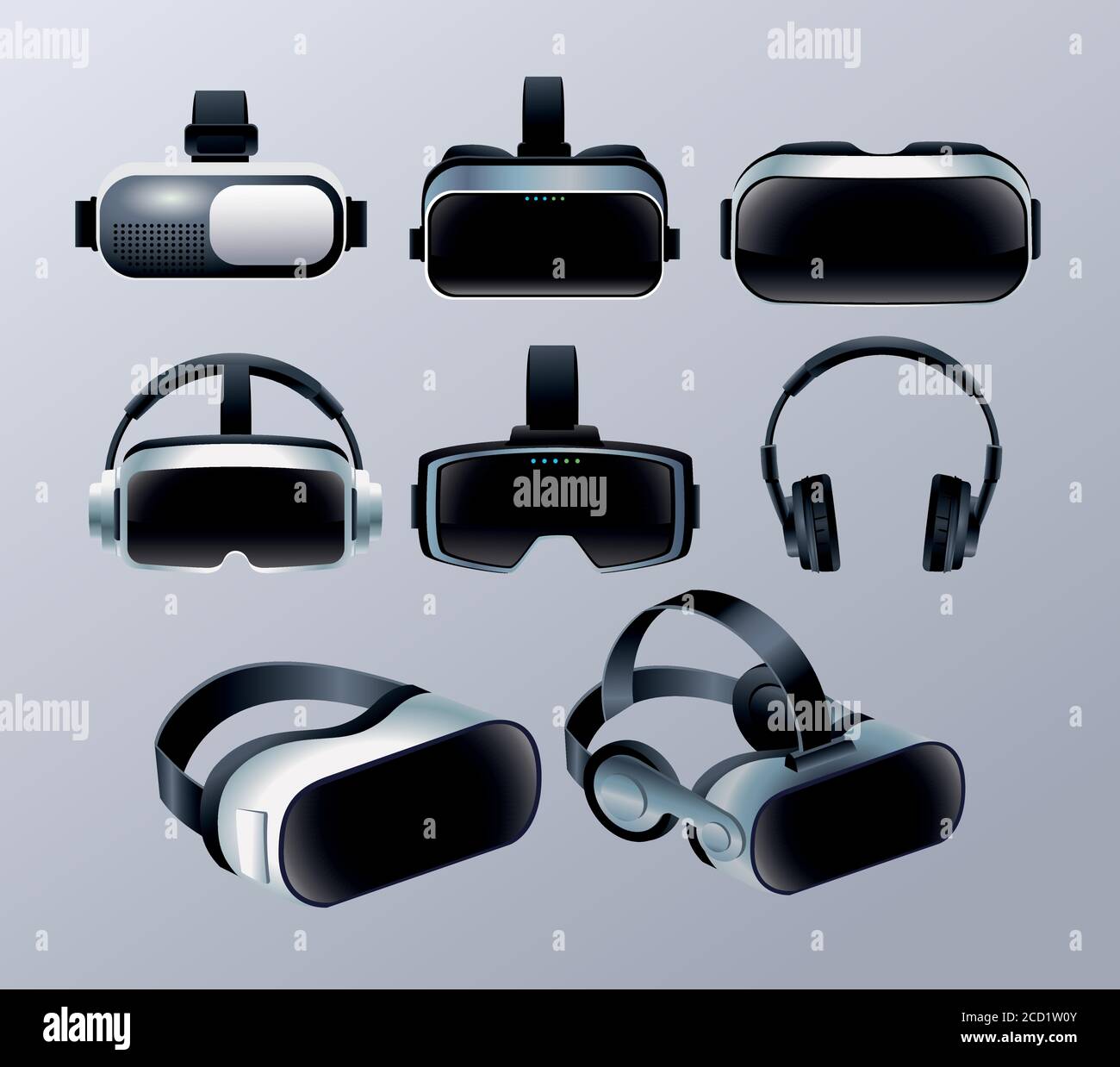 set of virtual reality masks and earphones accessories with gray ...
