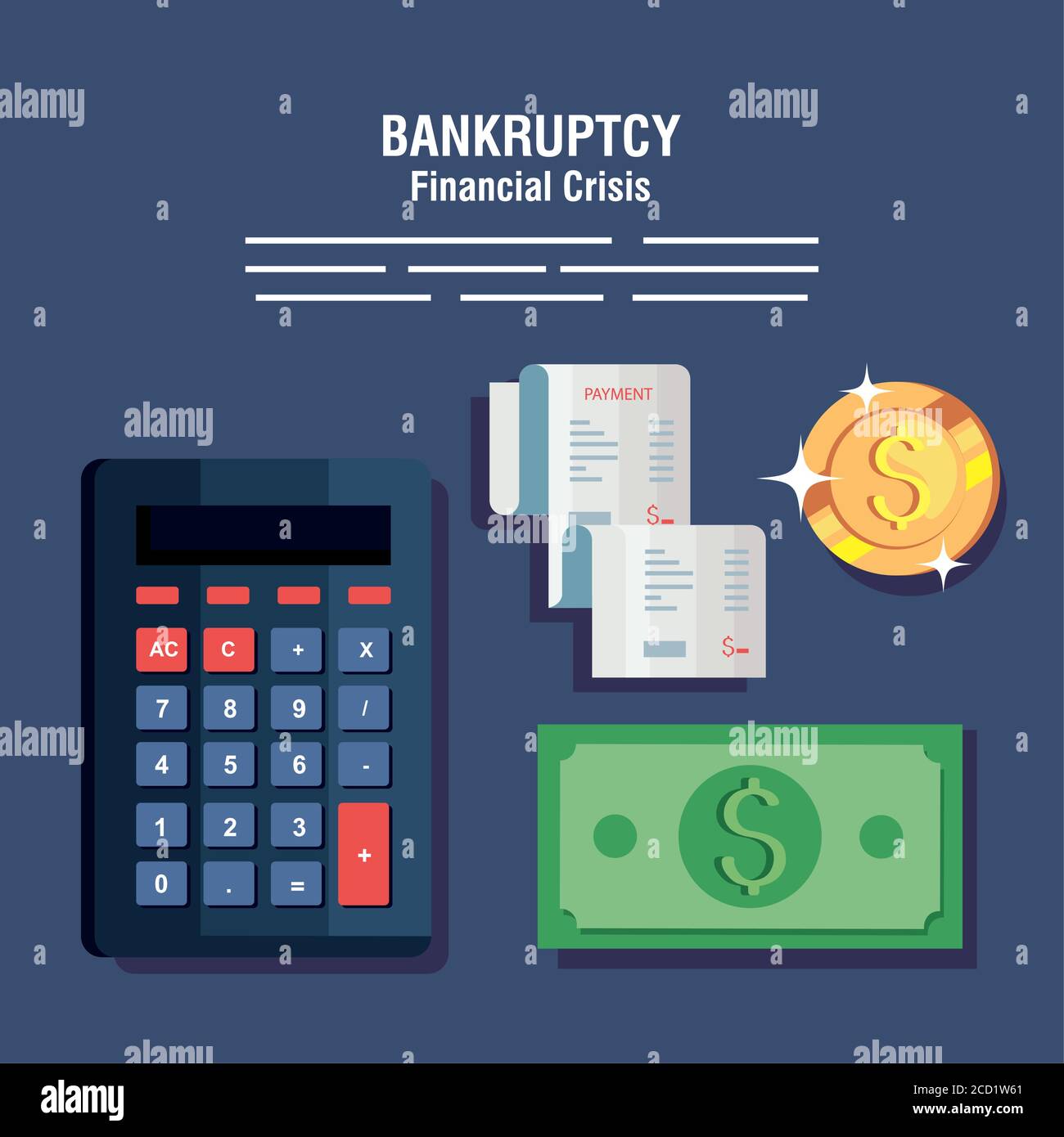 banner bankruptcy financial crisis, calculator and business icons Stock ...