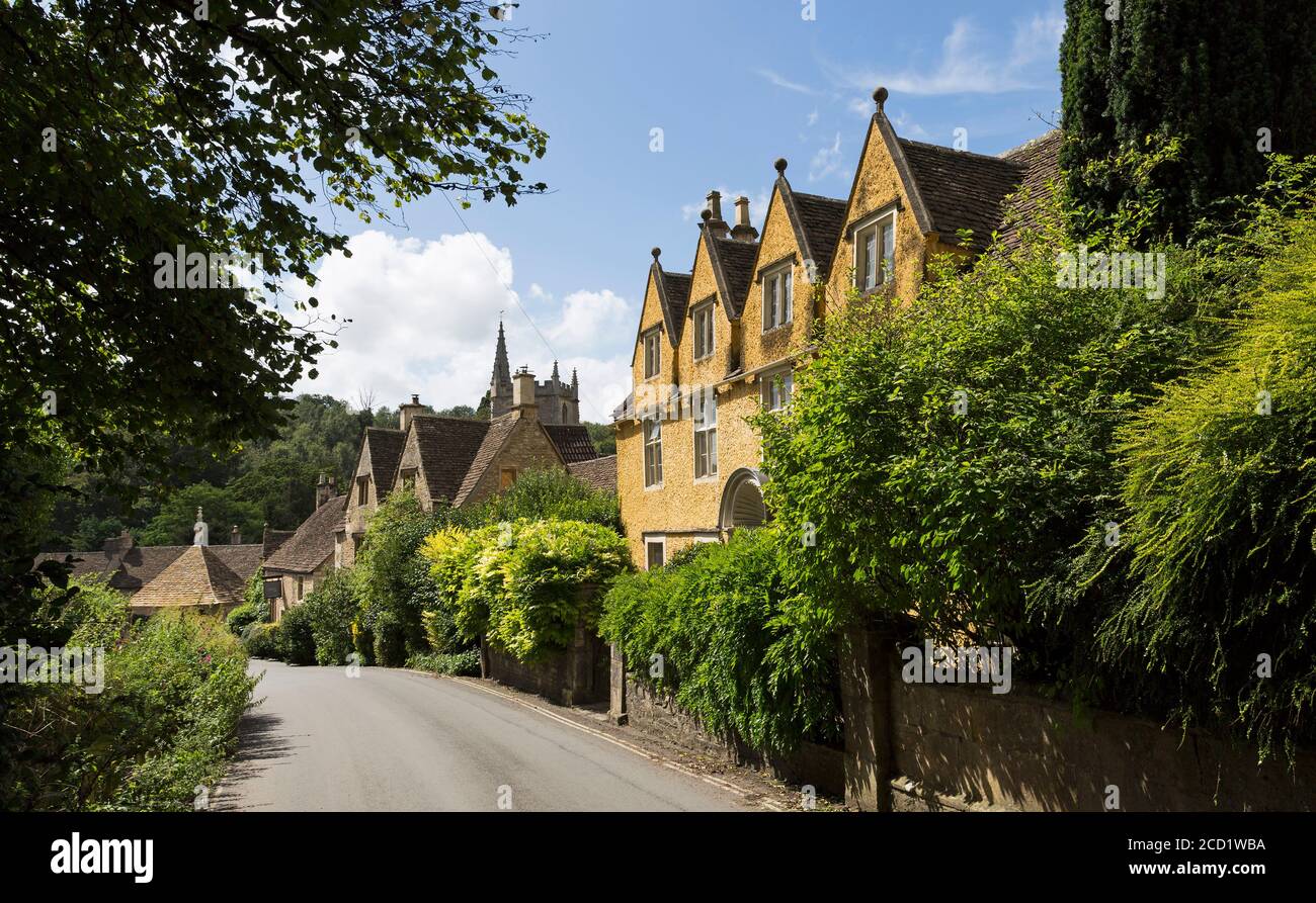 The "Dower House" and "country lane", “Castle Combe” village, Wiltshire ...