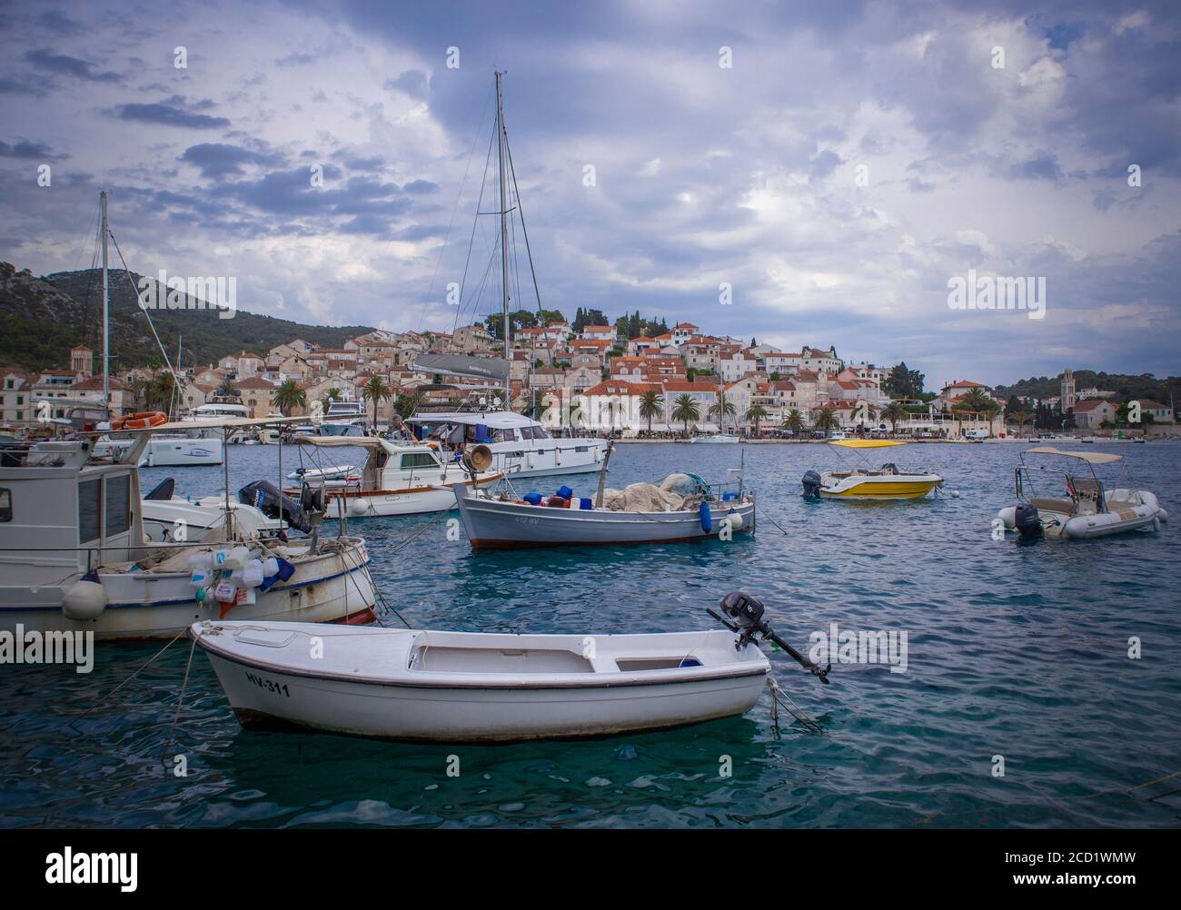 Beautiful Hvar island with the port for small boats in natural bay used ...