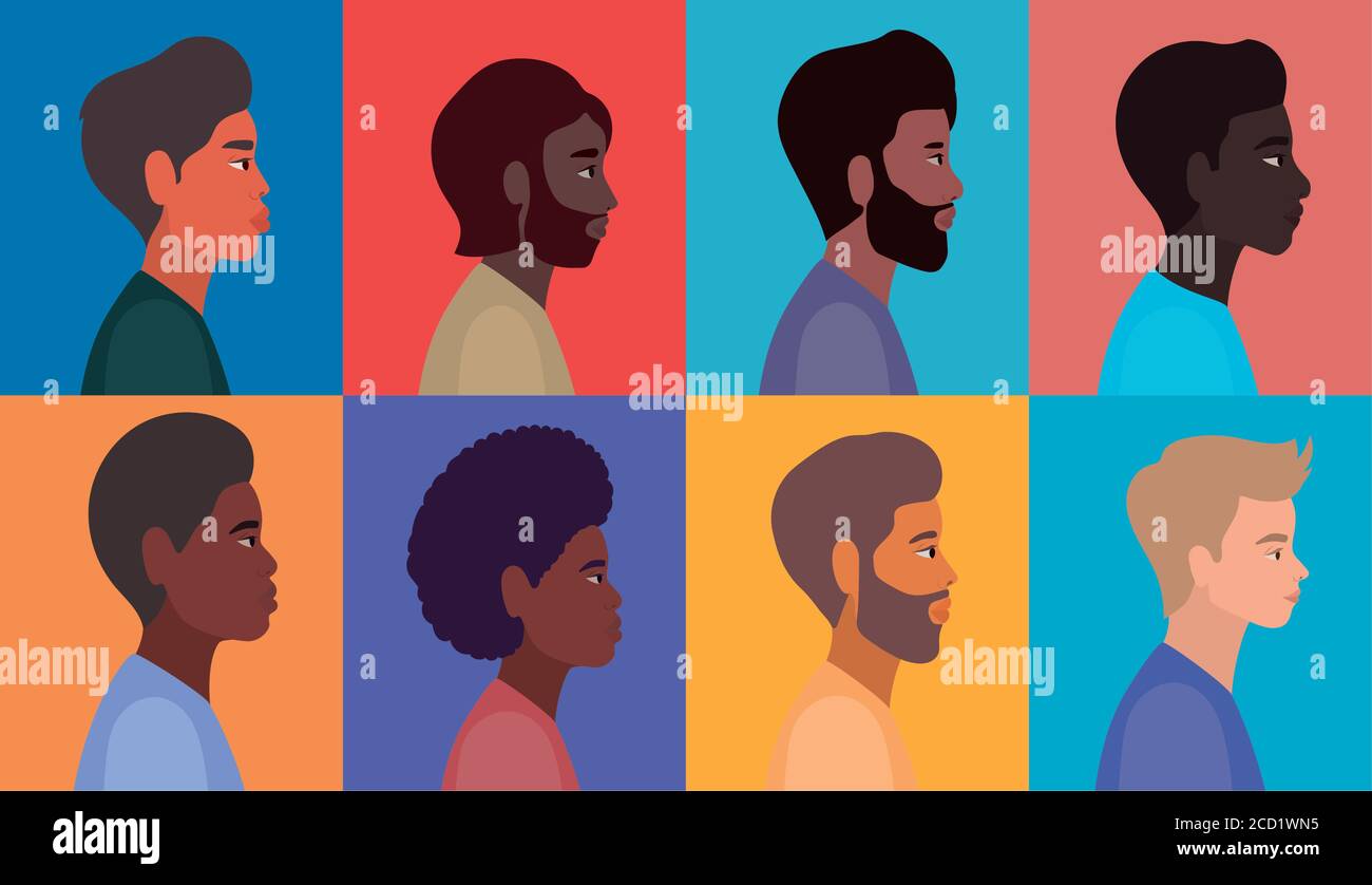 diversity men cartoons in multicolored frames background design, people ...