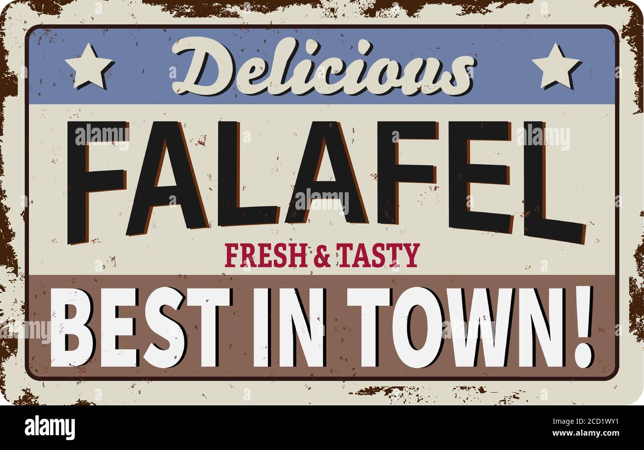Falafel old grunge METAL RUSTED SIGN on white, vector illustration ...