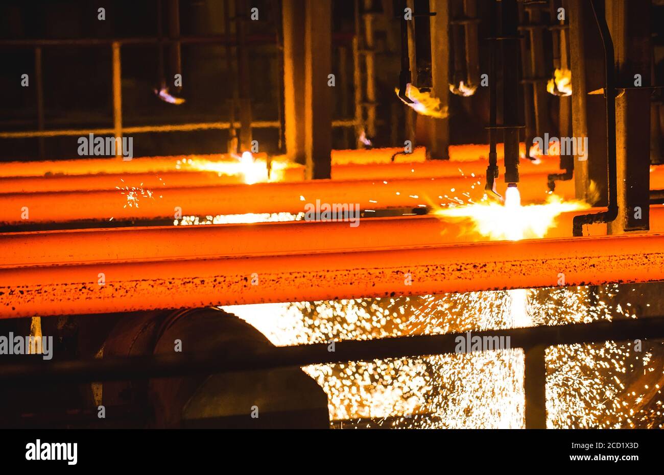 Steel Billets at Torch Cutting. Industrial Technology Stock Photo - Alamy
