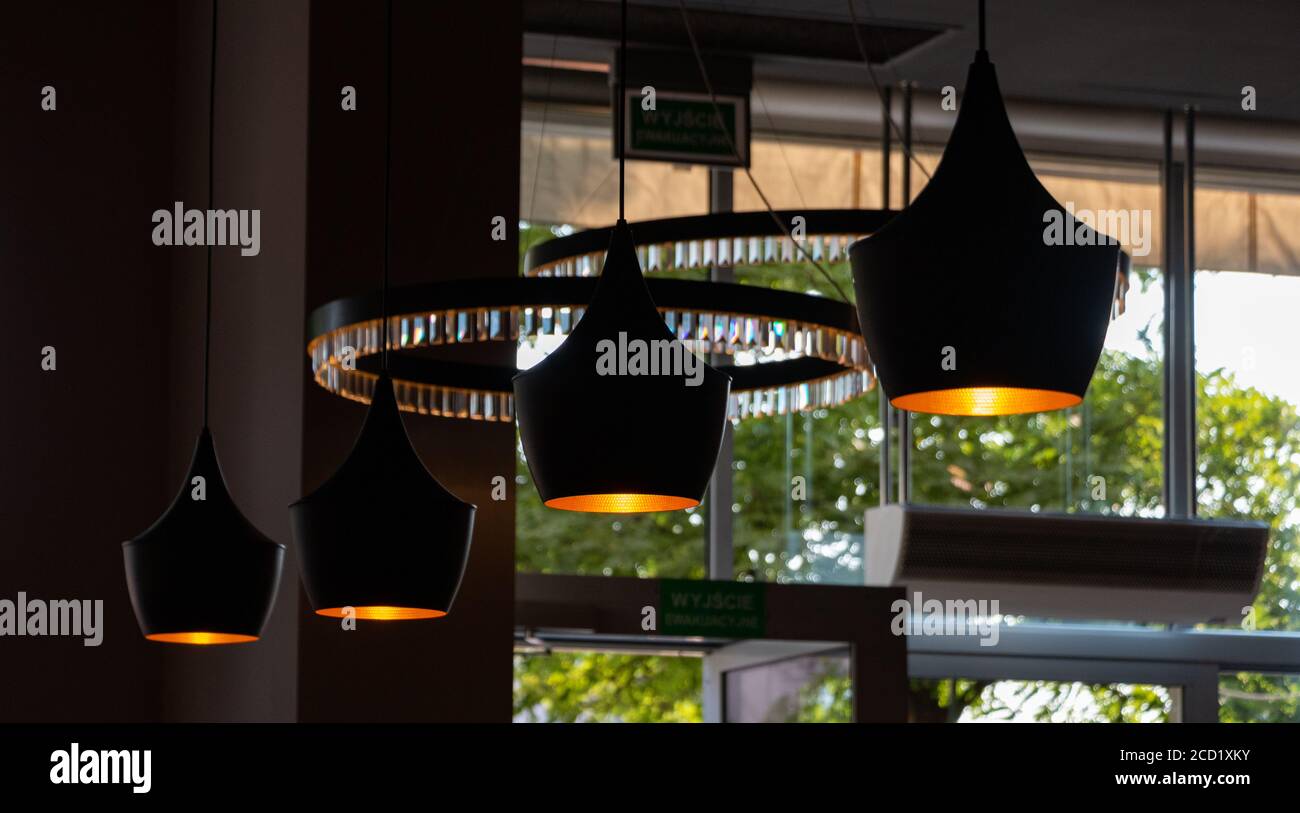 A picture of a row of lamps inside a coffee house Stock Photo - Alamy