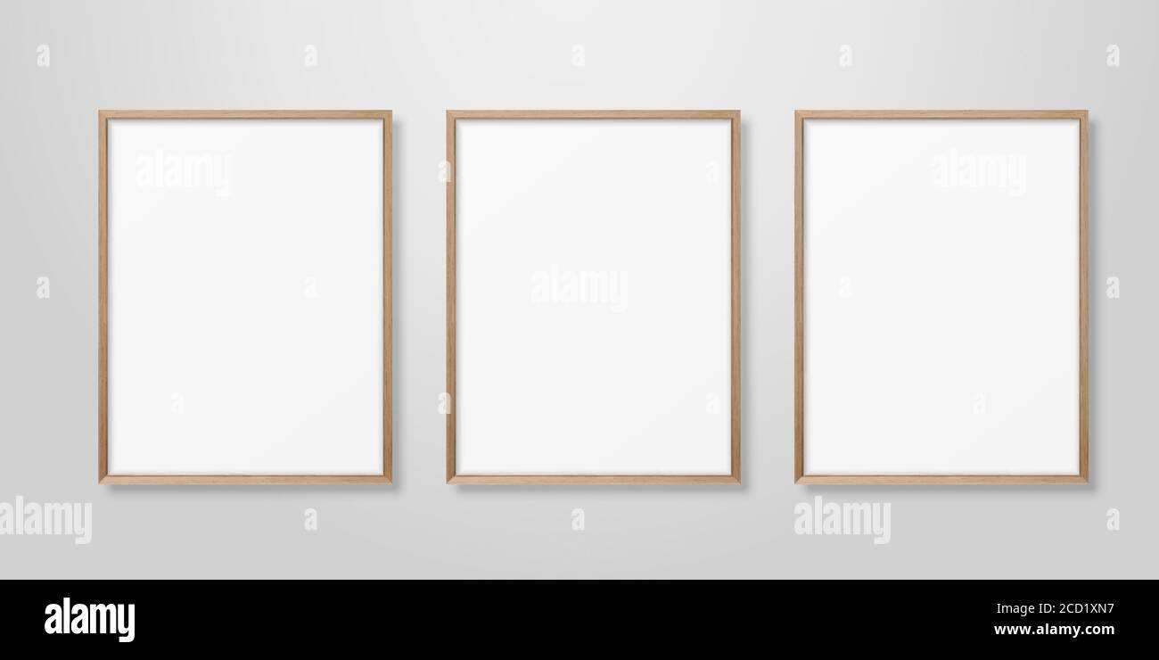 Vector 3d Realistic Three A4 Brown Wooden Simple Modern Frame on a ...