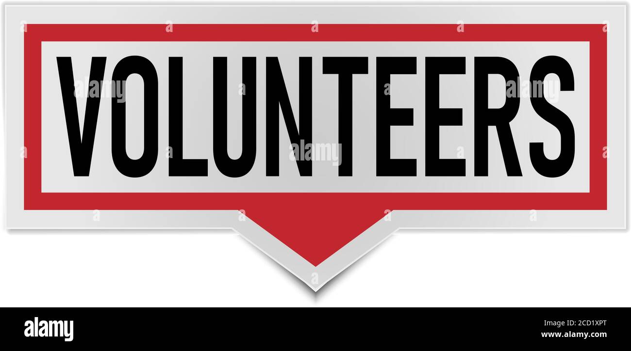 red volunteers paper speech banner with word on white background Stock ...