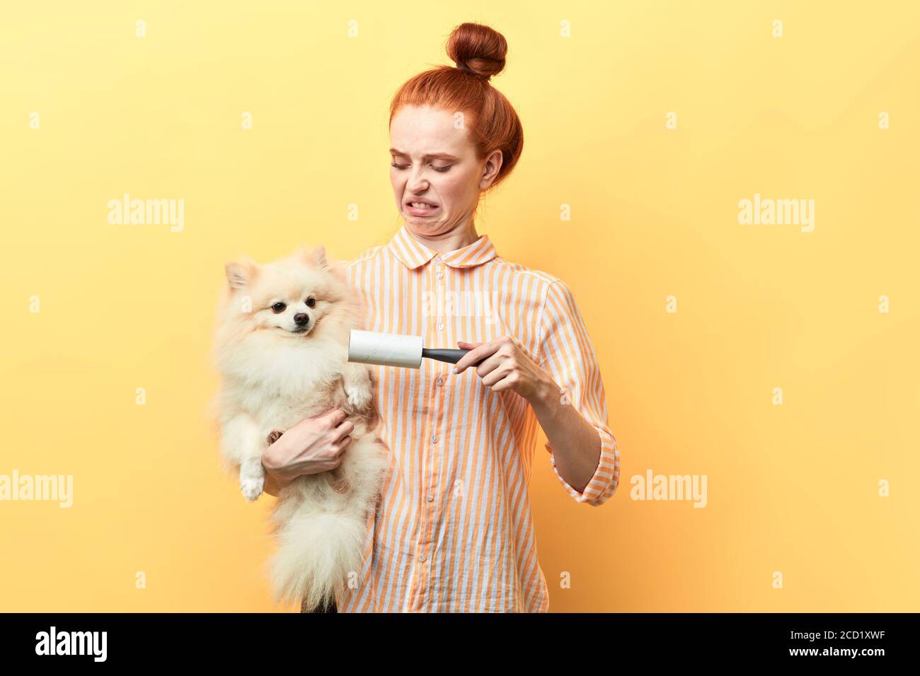 angry frustrated girl isn't satisfied with taking care of pets. woman ...
