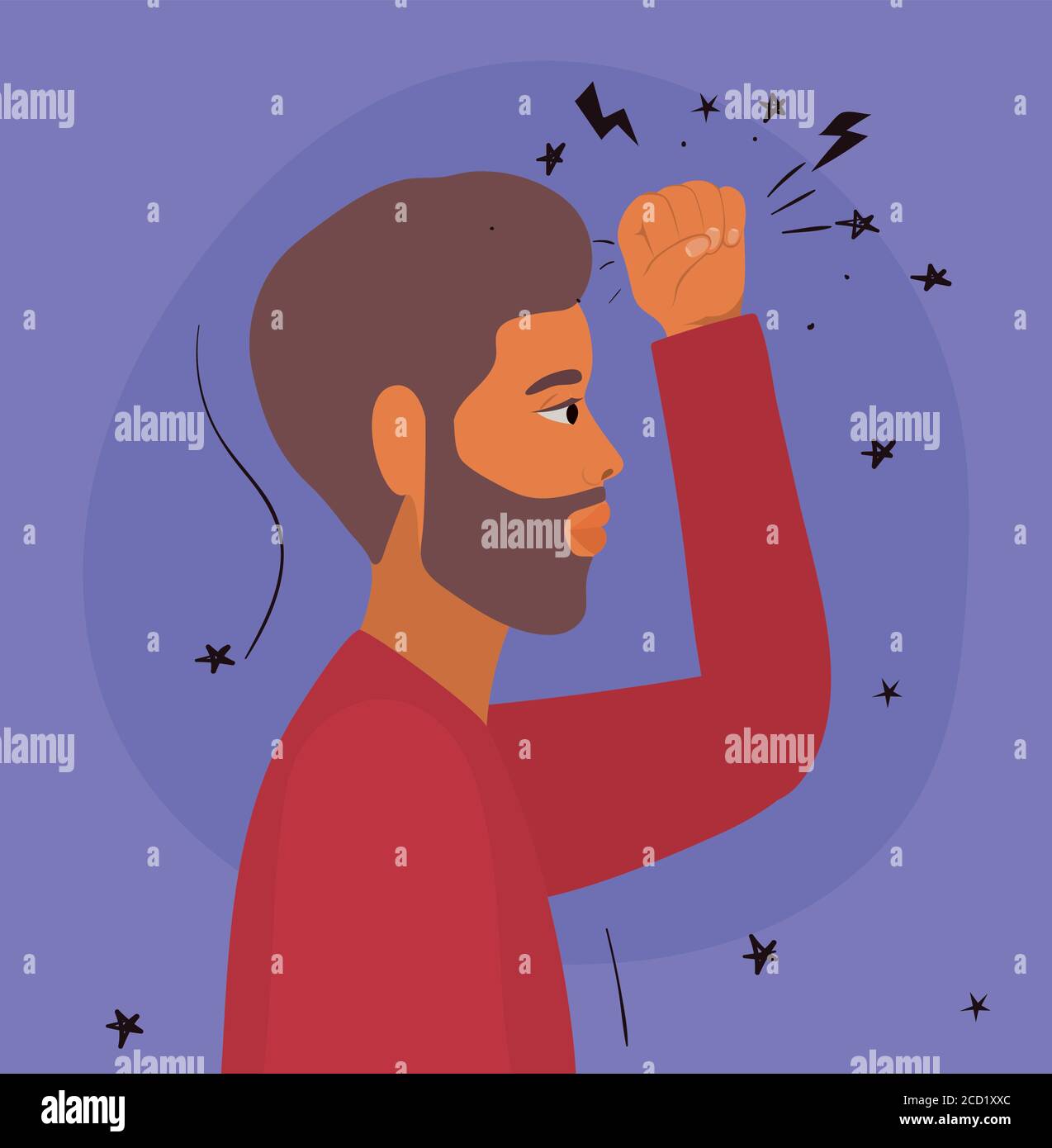 man cartoon with brown beard and fist up in side view design ...