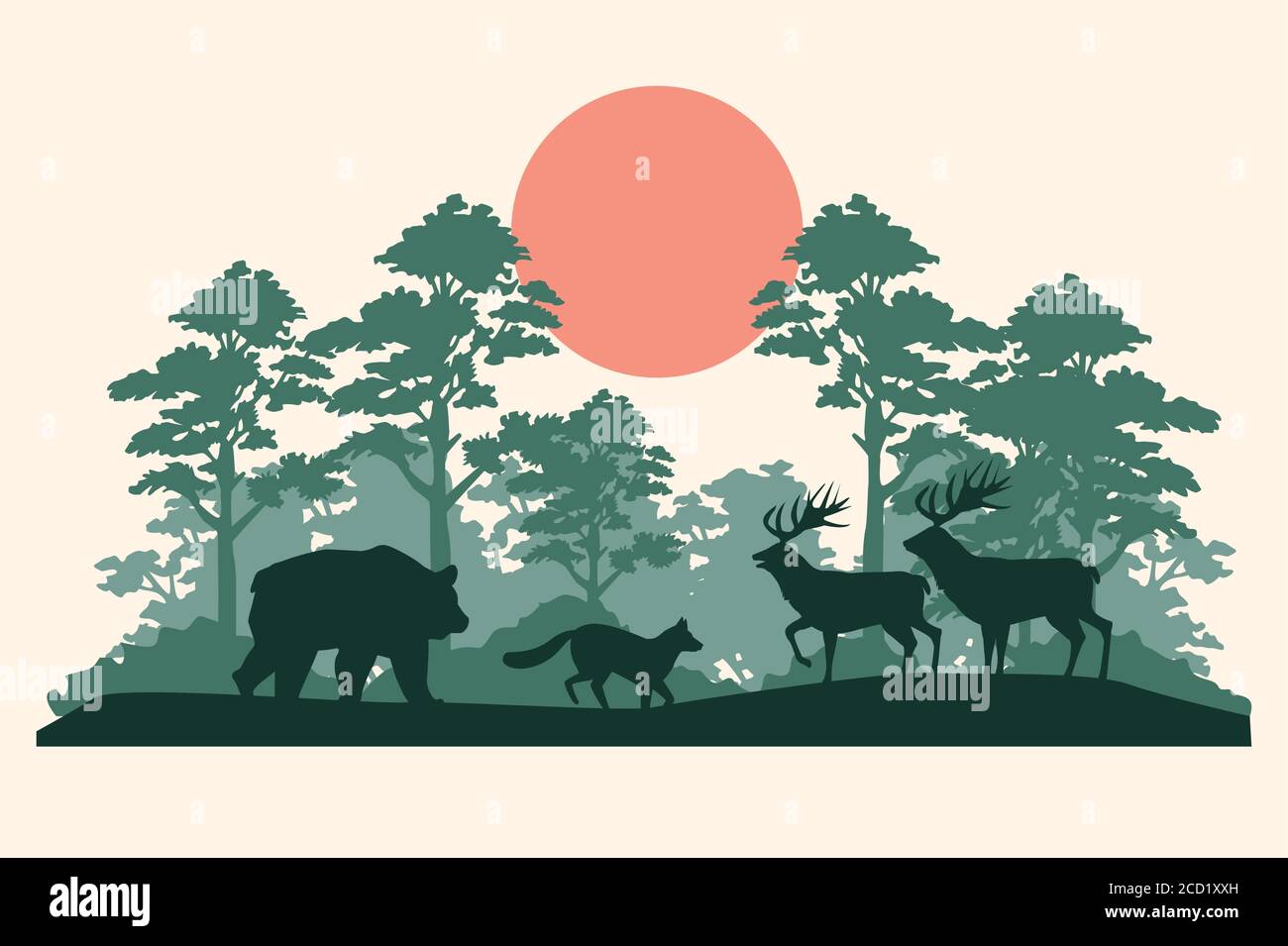 group of animals silhouettes in the jungle vector illustration design ...