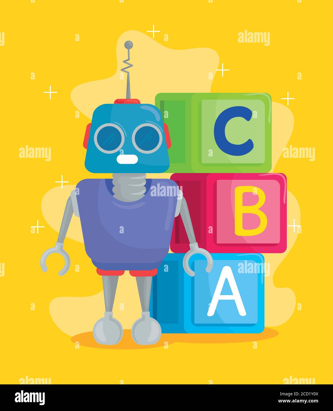 kids toys, alphabet cubes with letters a, b, c, and robot Stock Vector ...