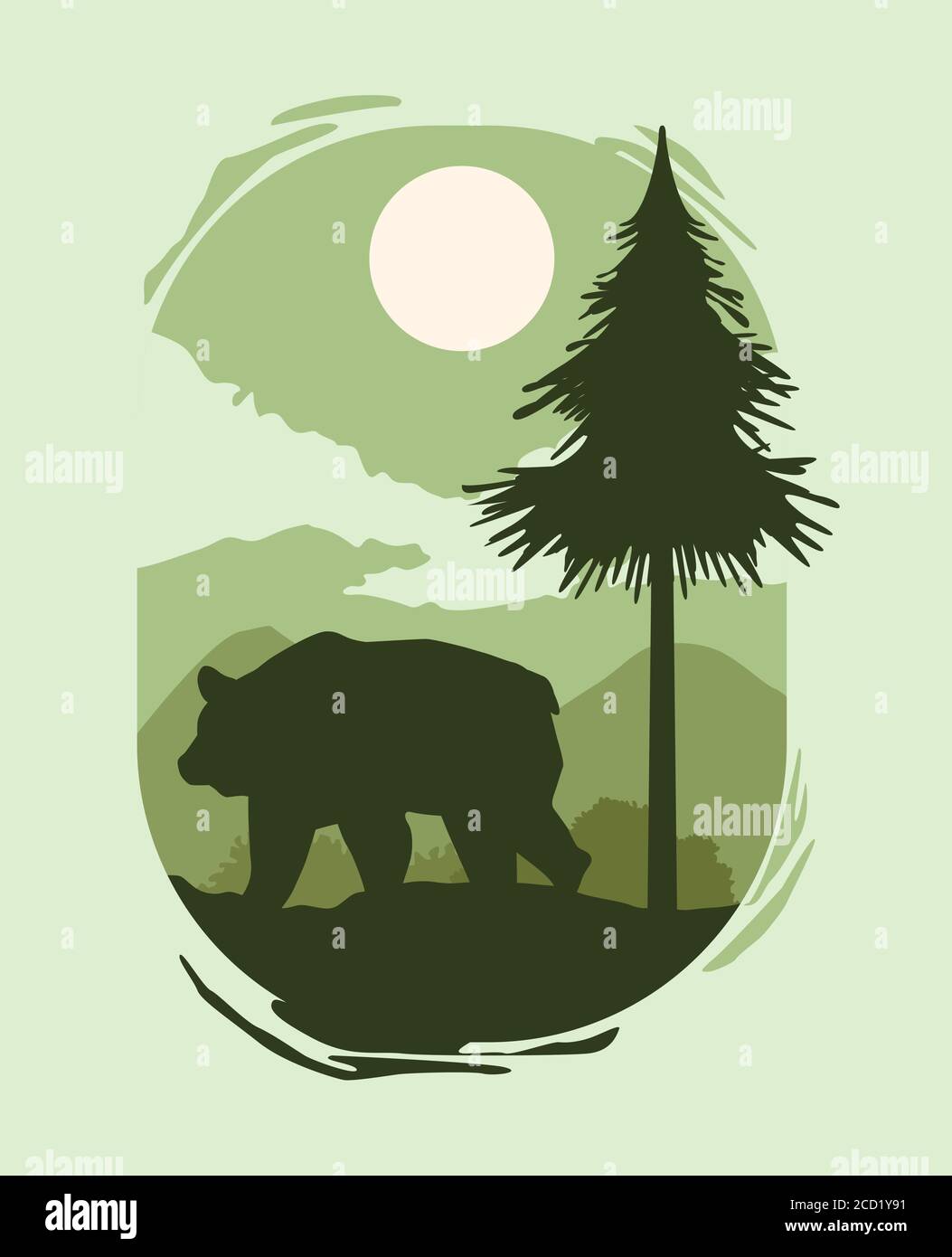 big bear animal silhouette in the landscape scene vector illustration ...