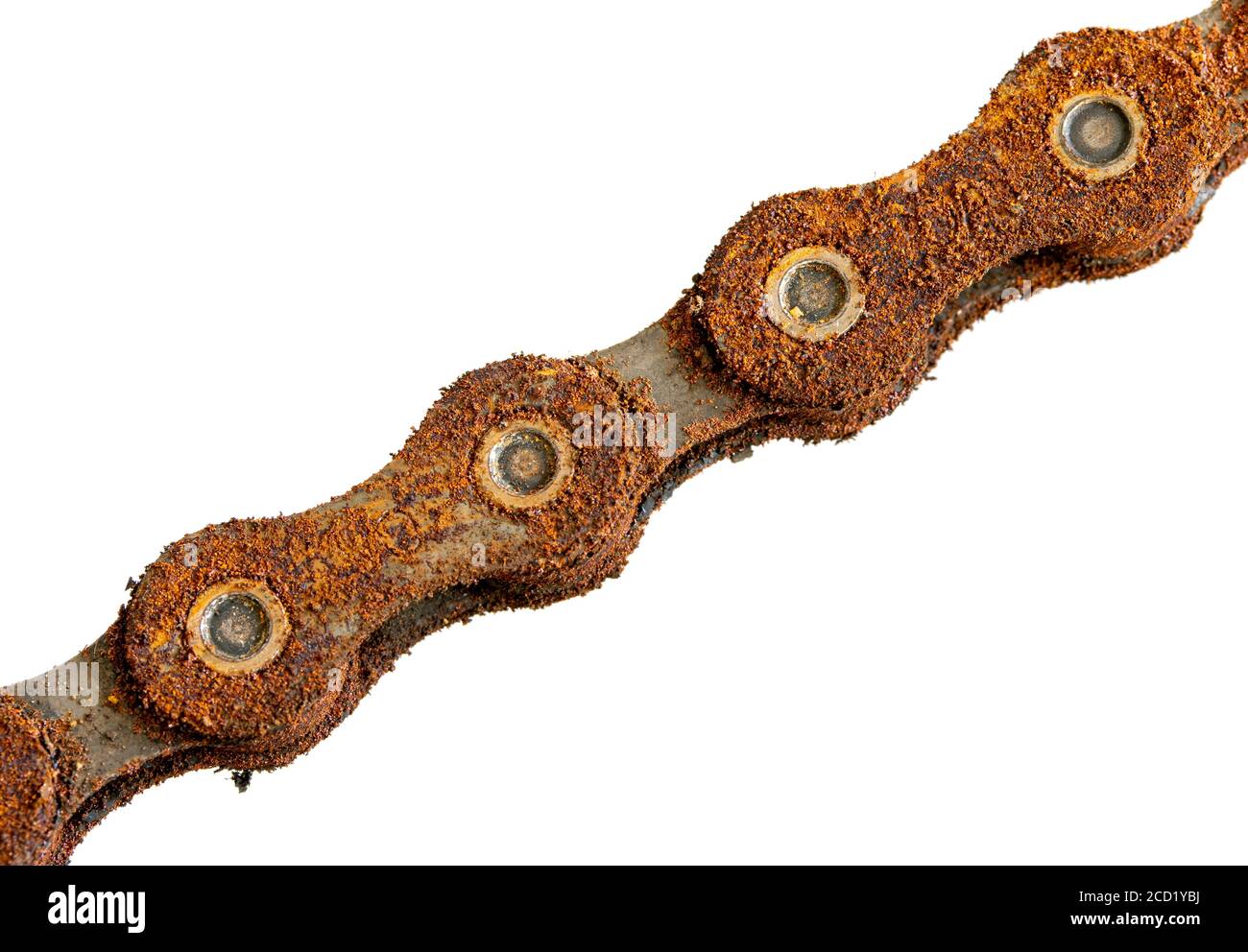 The rusty chain close up, isolated on white background. A rusty bicycle ...