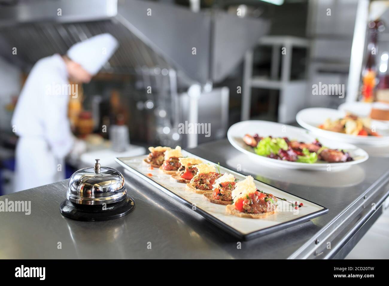 the distribution table in the kitchen of the restaurant. the chef ...
